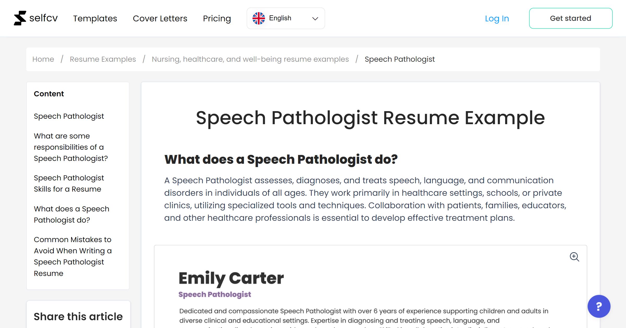 Speech Pathologist Resume Example