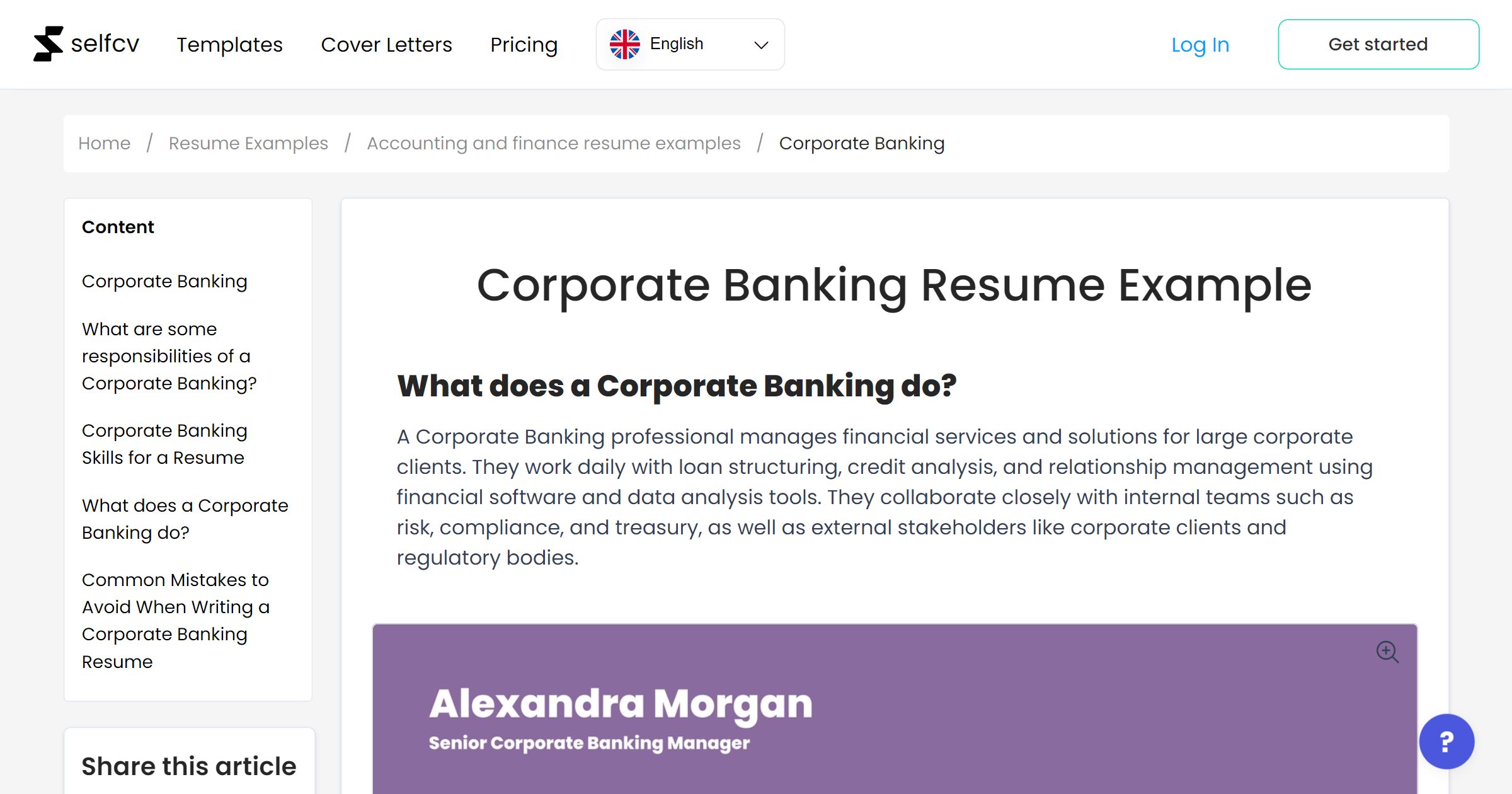 Corporate Banking Resume Example