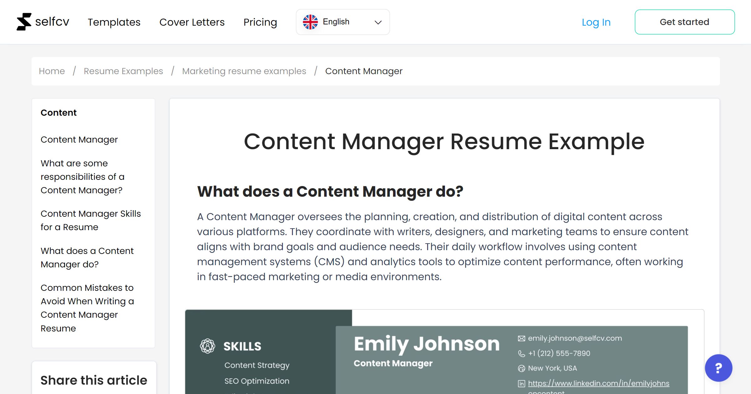 Content Manager Resume Example