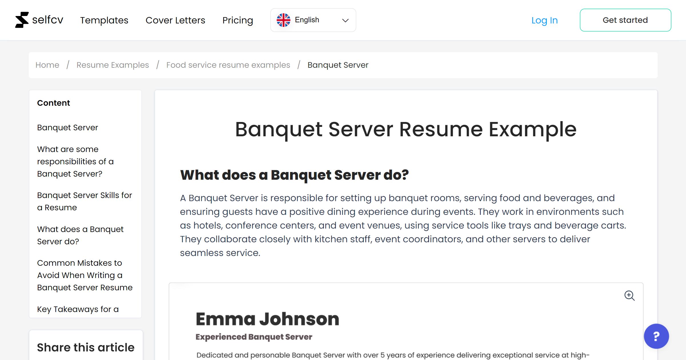 Banquet Server Resume Example