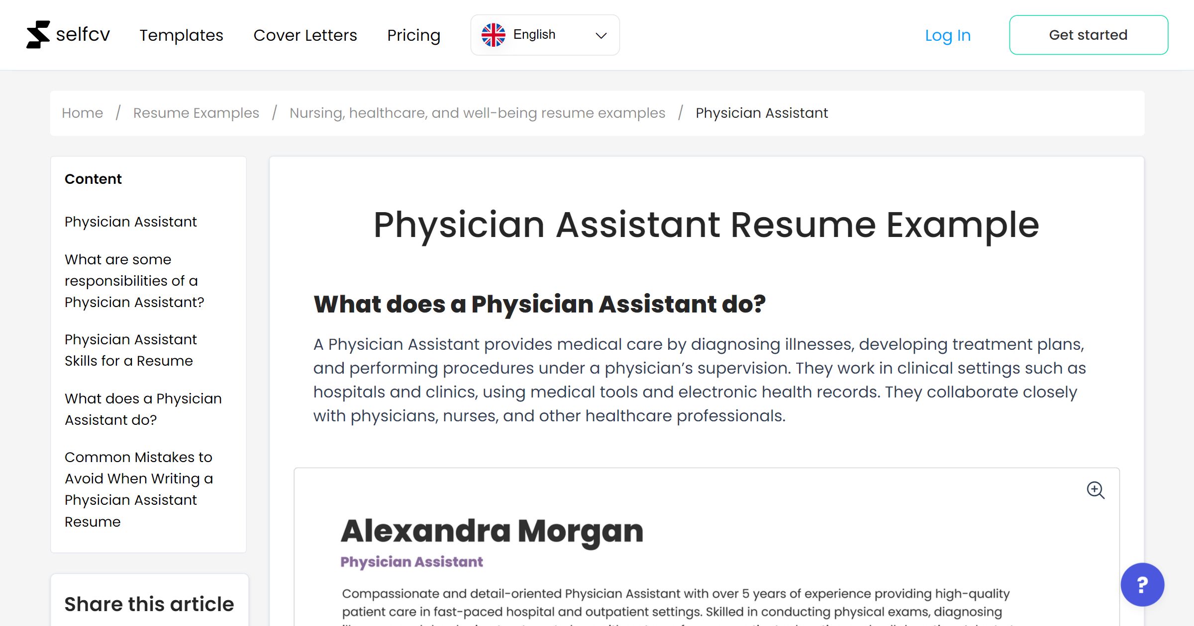 Physician Assistant Resume Example