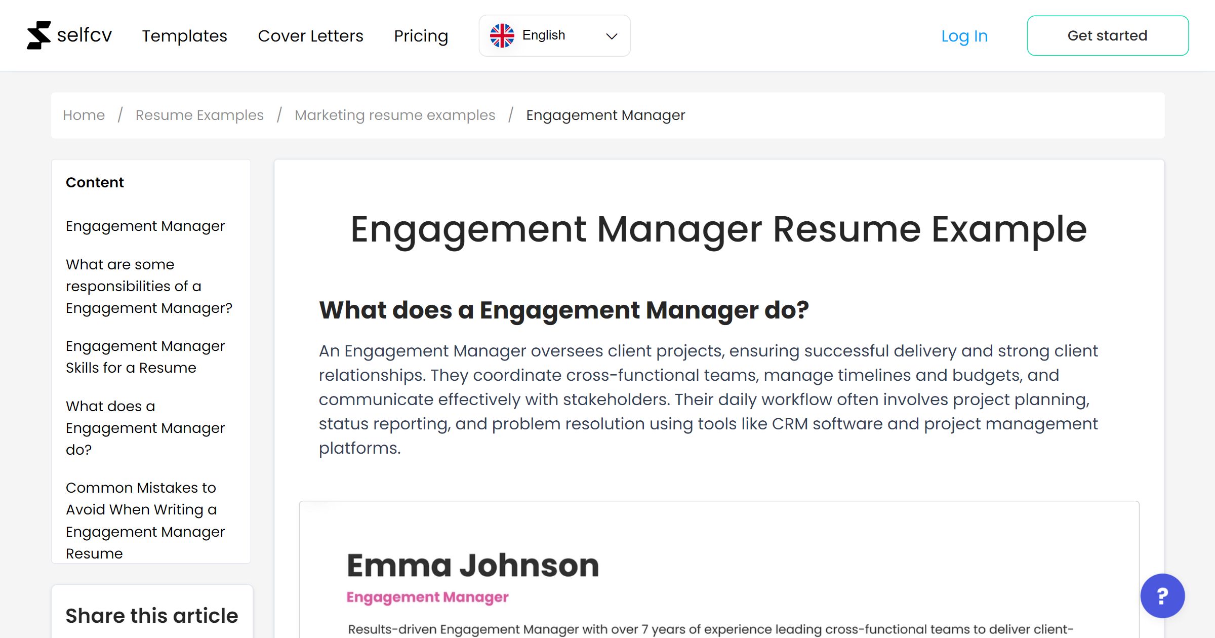 Engagement Manager Resume Example