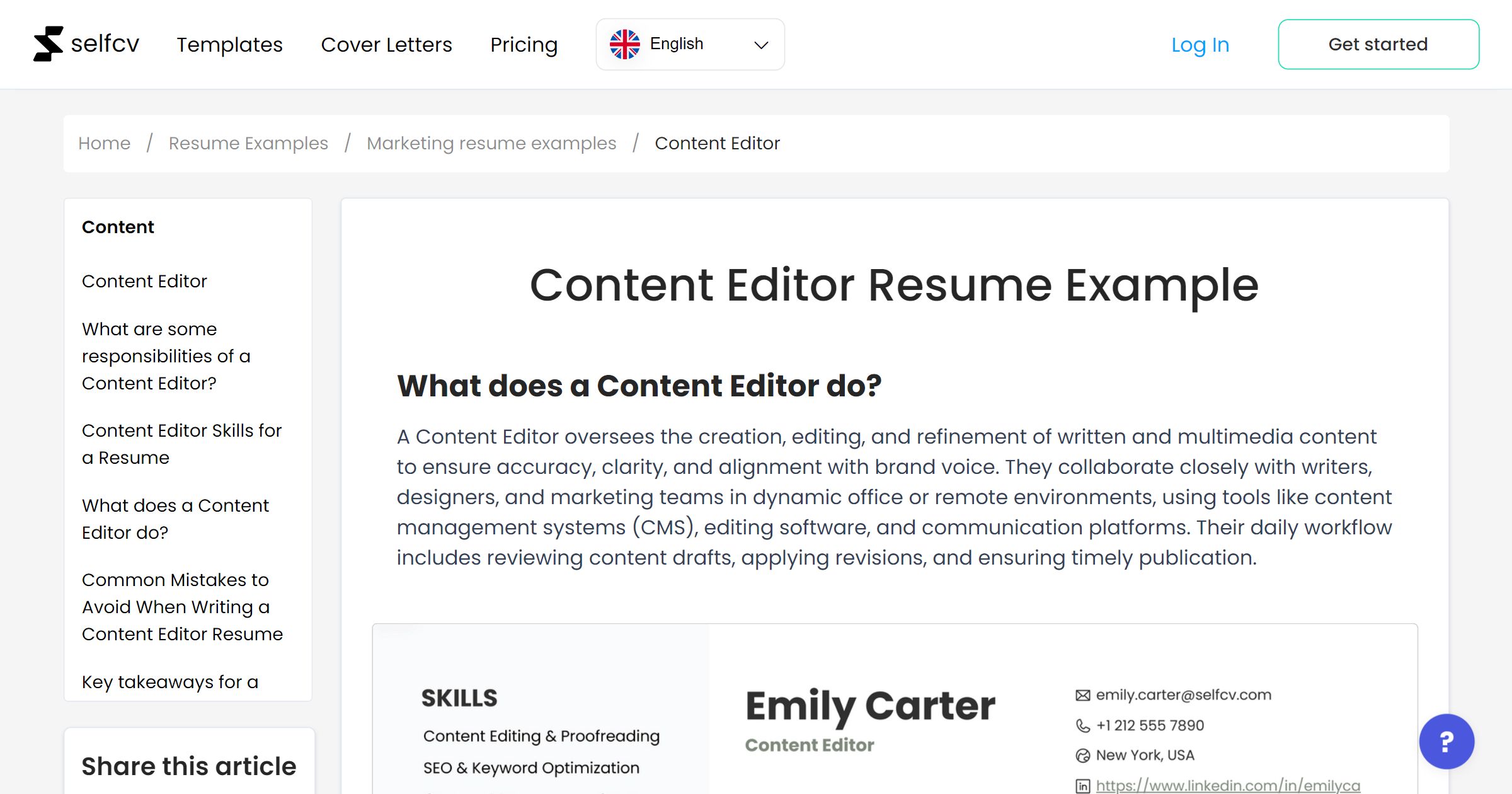 Content Editor Resume Example