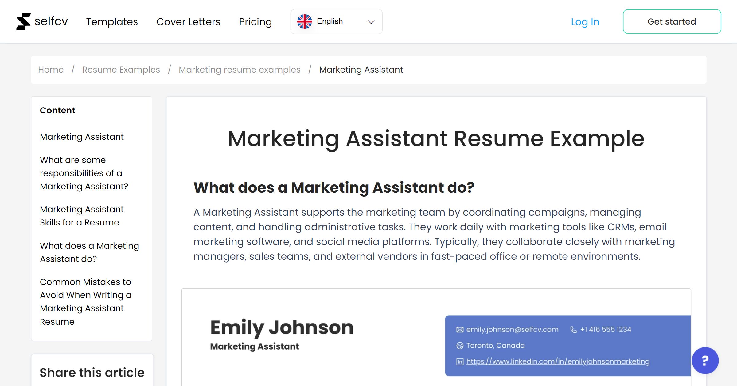 Marketing Assistant Resume Example