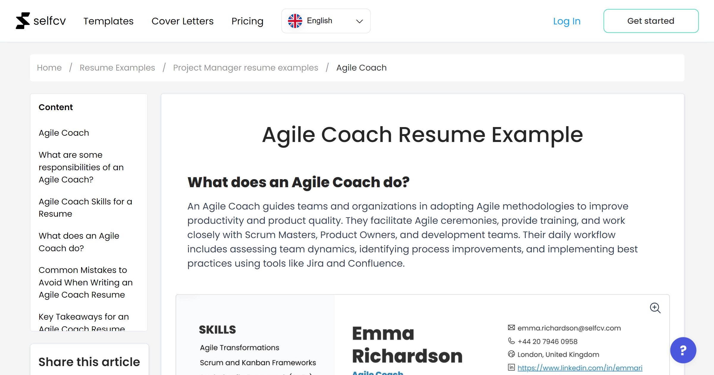 Agile Coach Resume Example