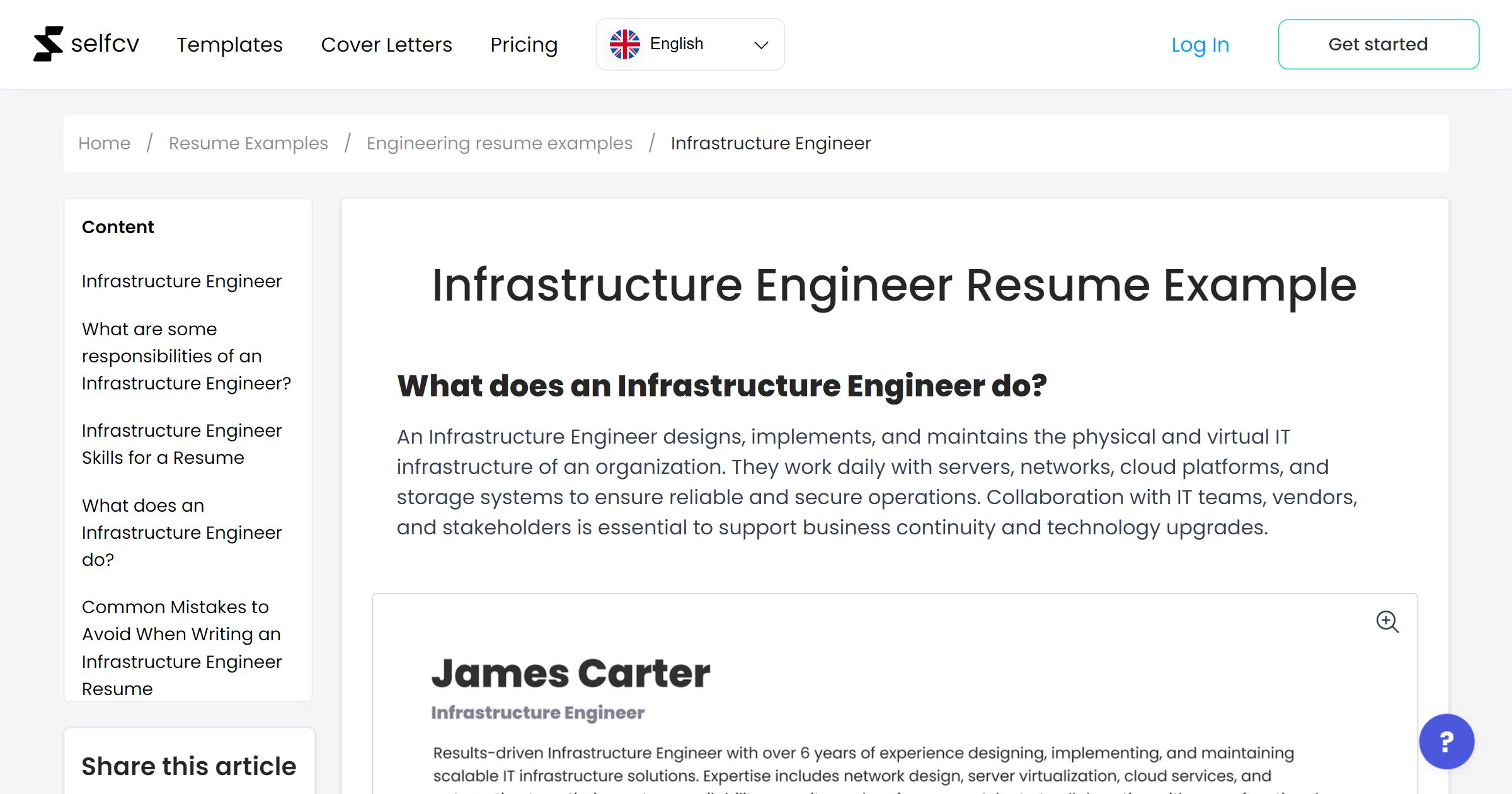Infrastructure Engineer Resume Example