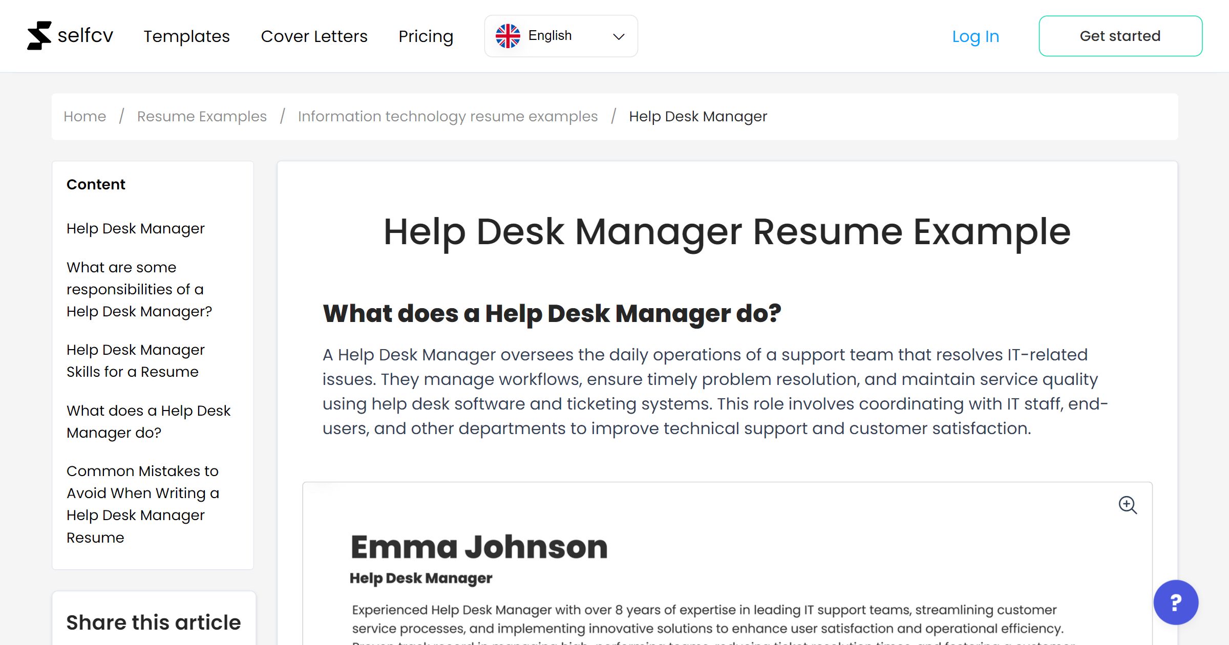 Help Desk Manager Resume Example