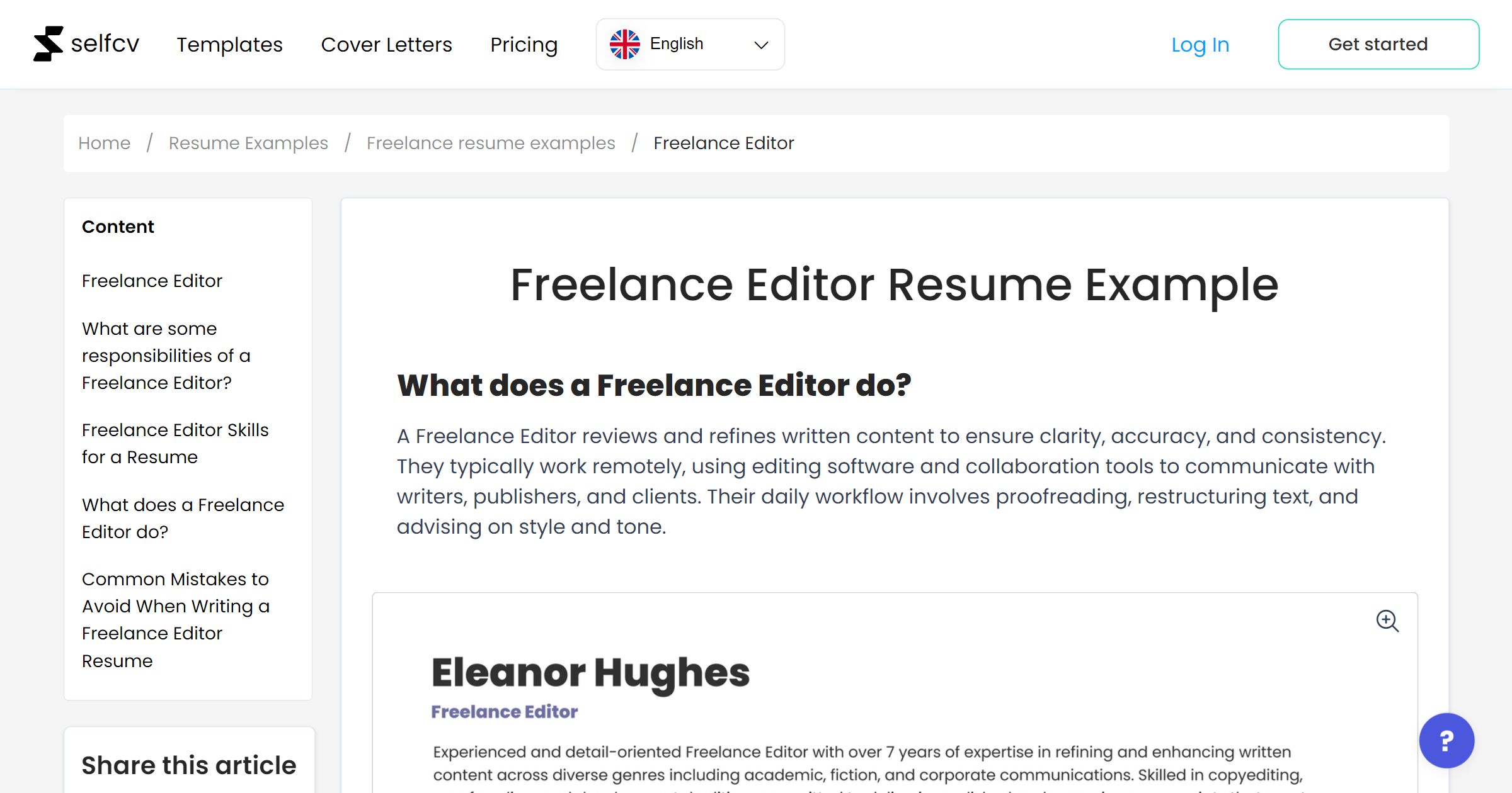 Freelance Editor Resume Example