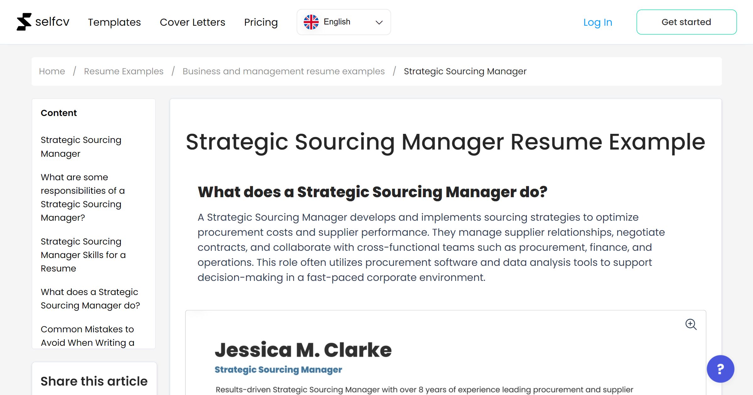 Strategic Sourcing Manager Resume Example