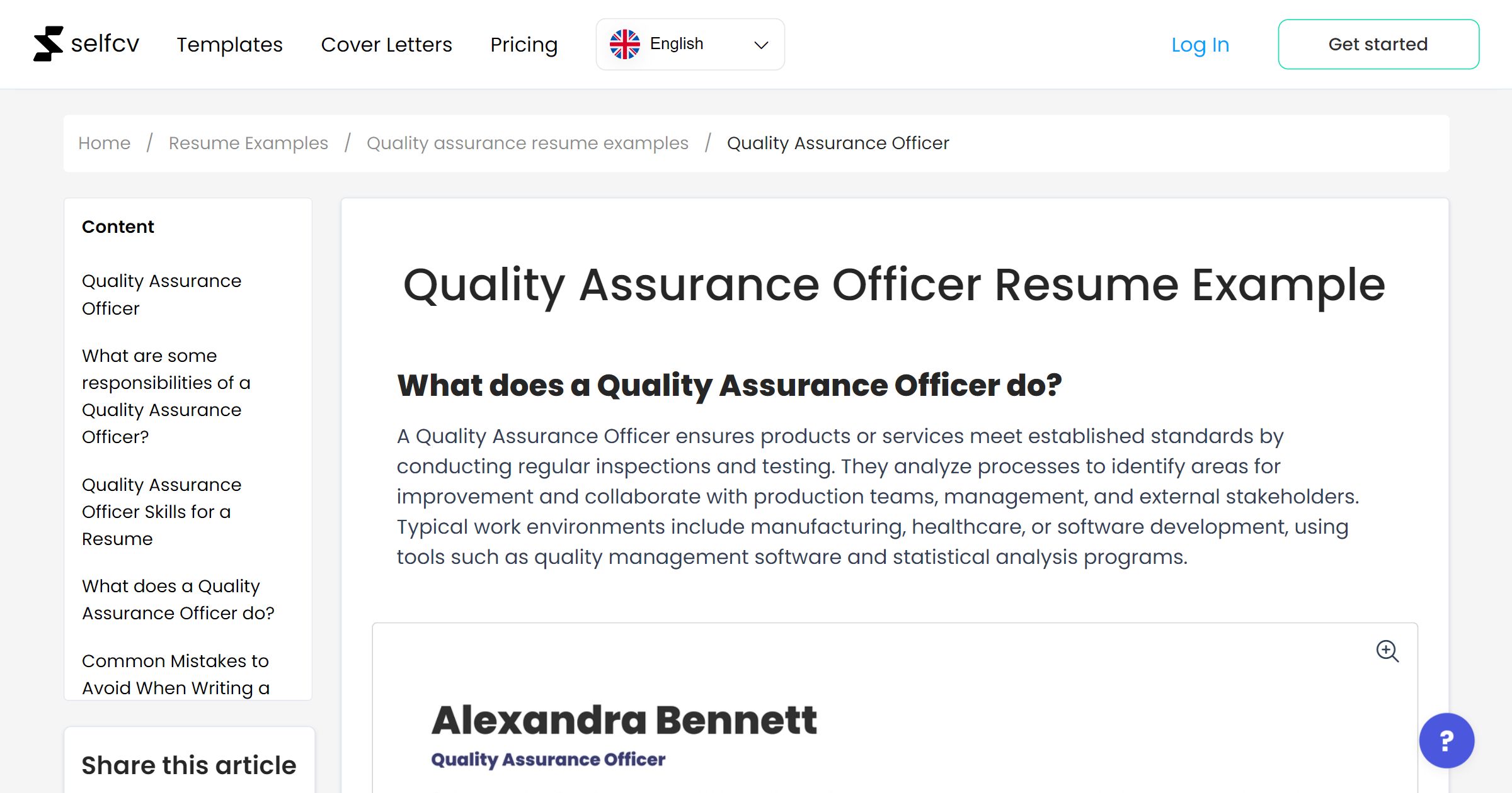 Quality Assurance Officer Resume Example