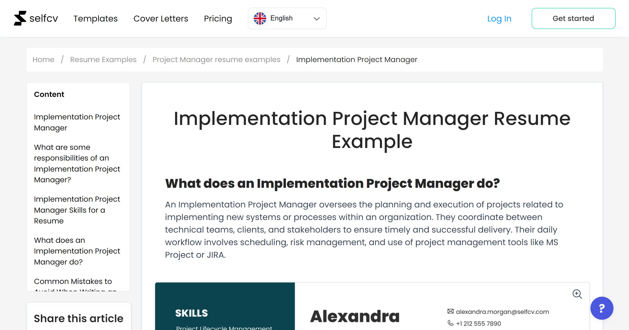 Implementation Project Manager Resume Example