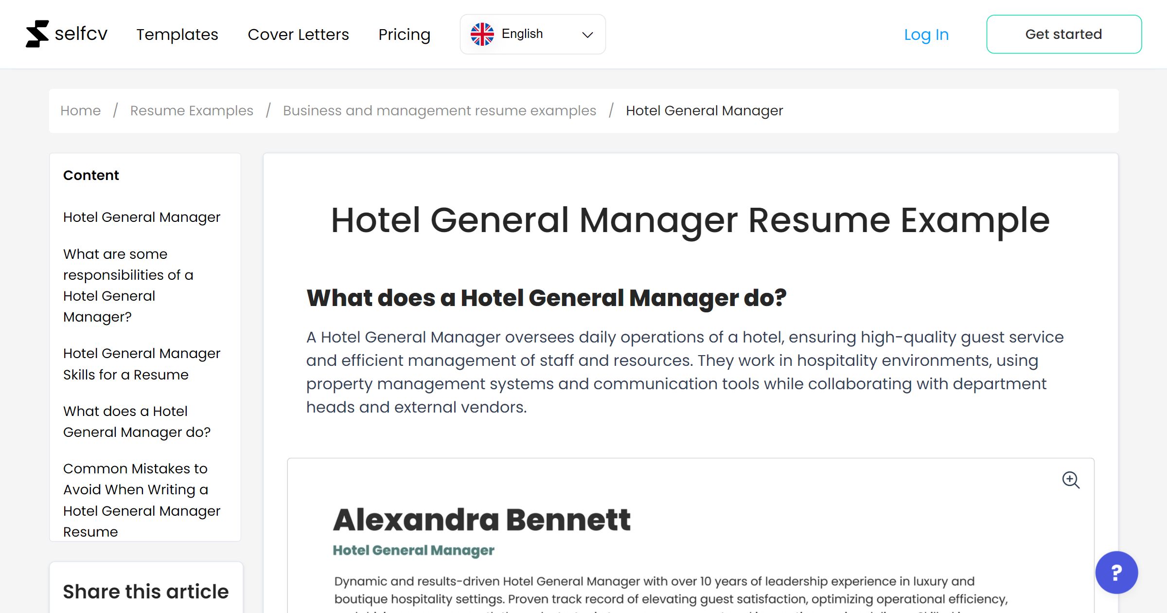Hotel General Manager Resume Example