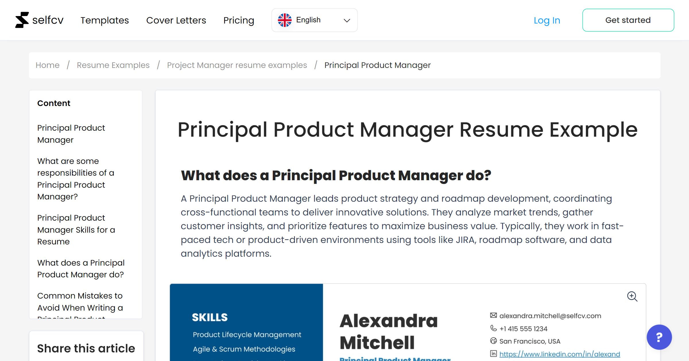 Principal Product Manager Resume Example
