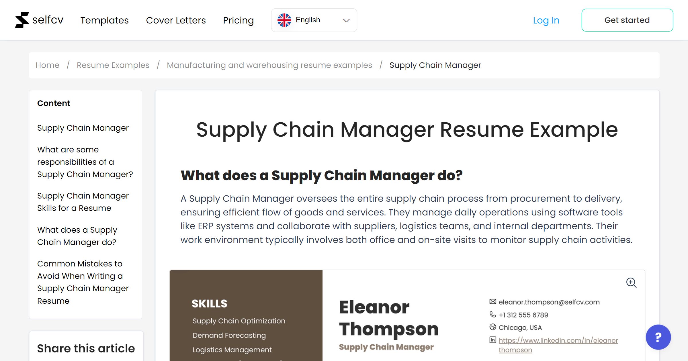Supply Chain Manager Resume Example