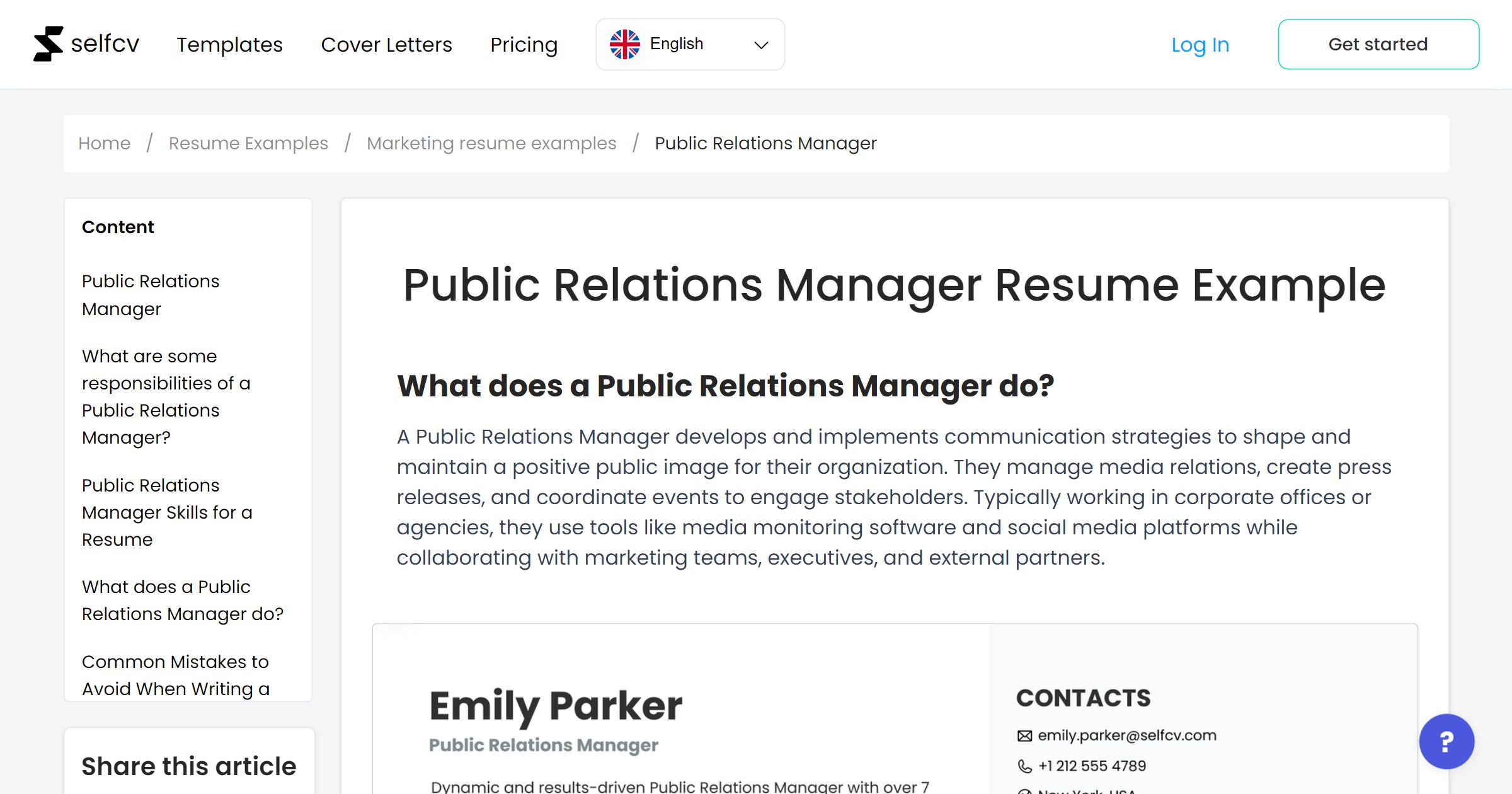 Public Relations Manager Resume Example