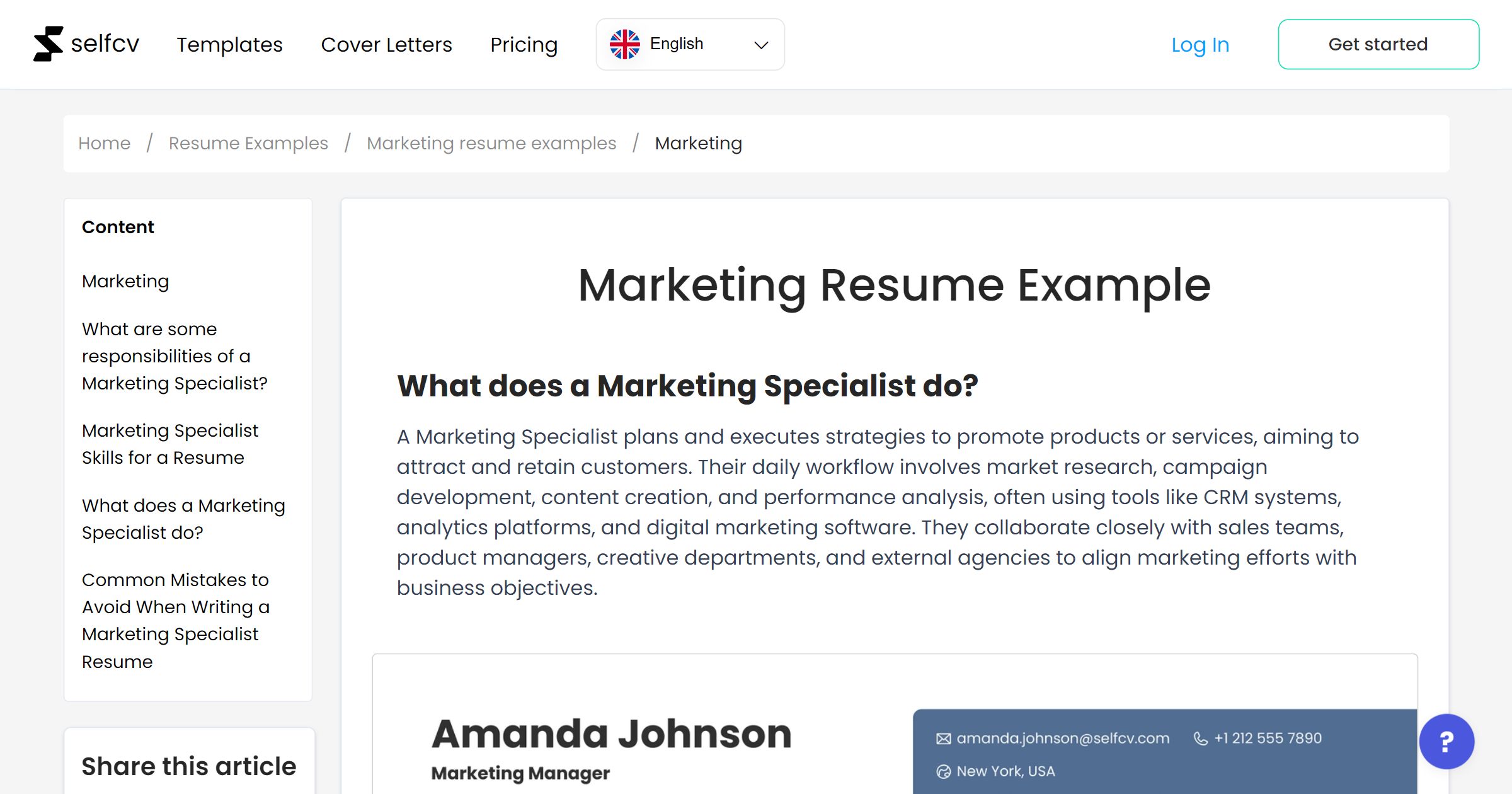 Marketing Resume Example