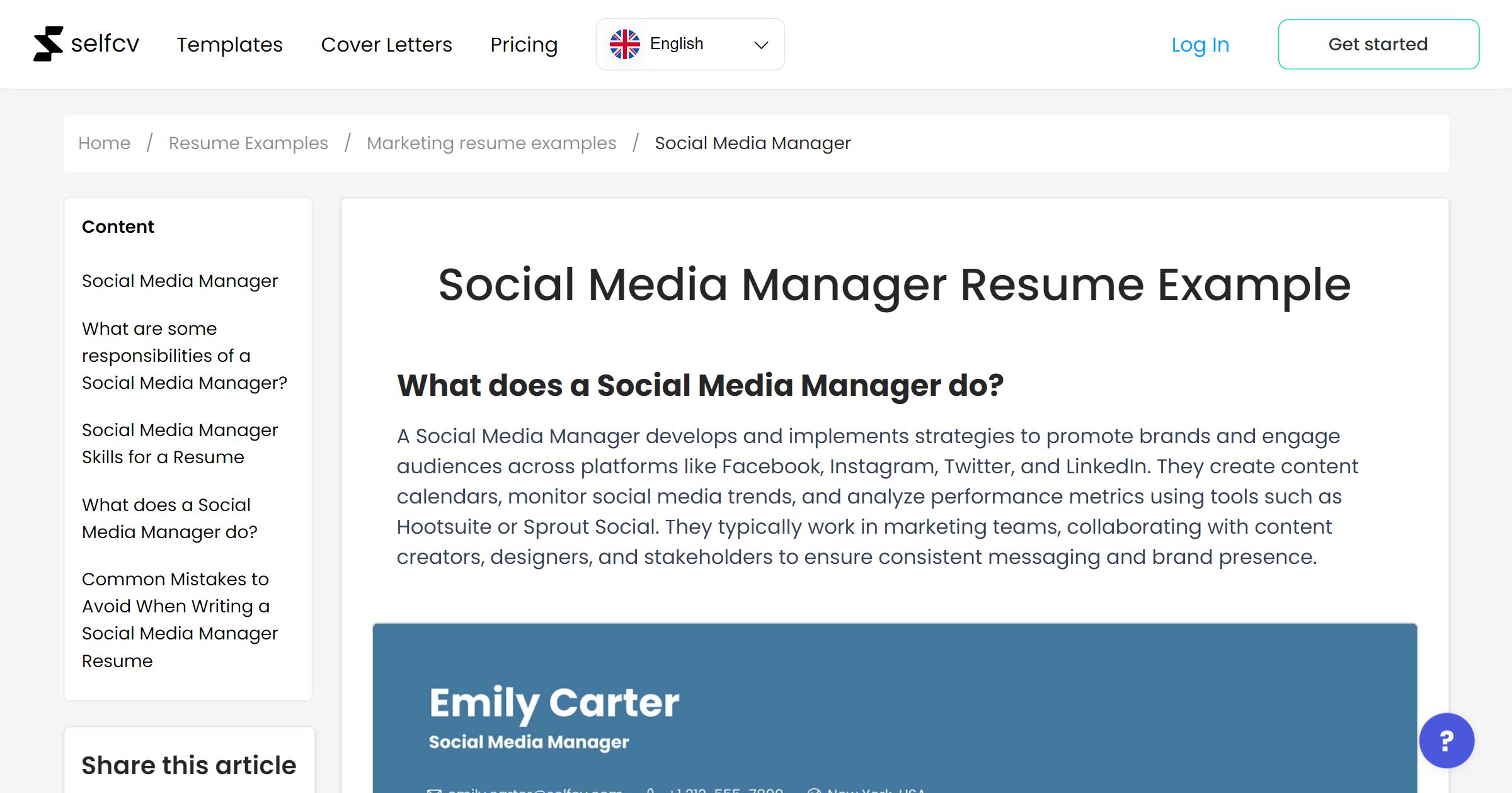 Social Media Manager Resume Example