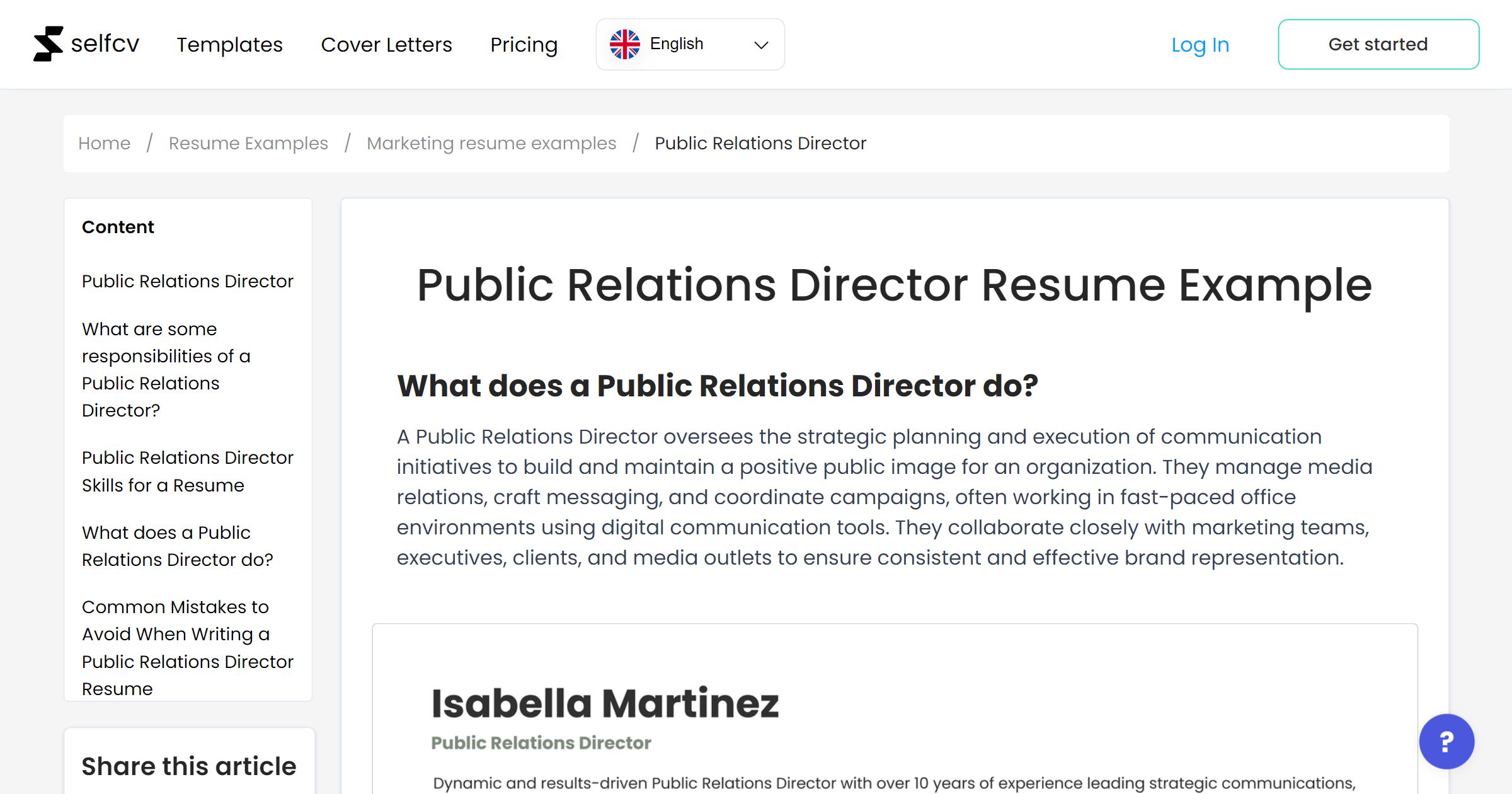 Public Relations Director Resume Example