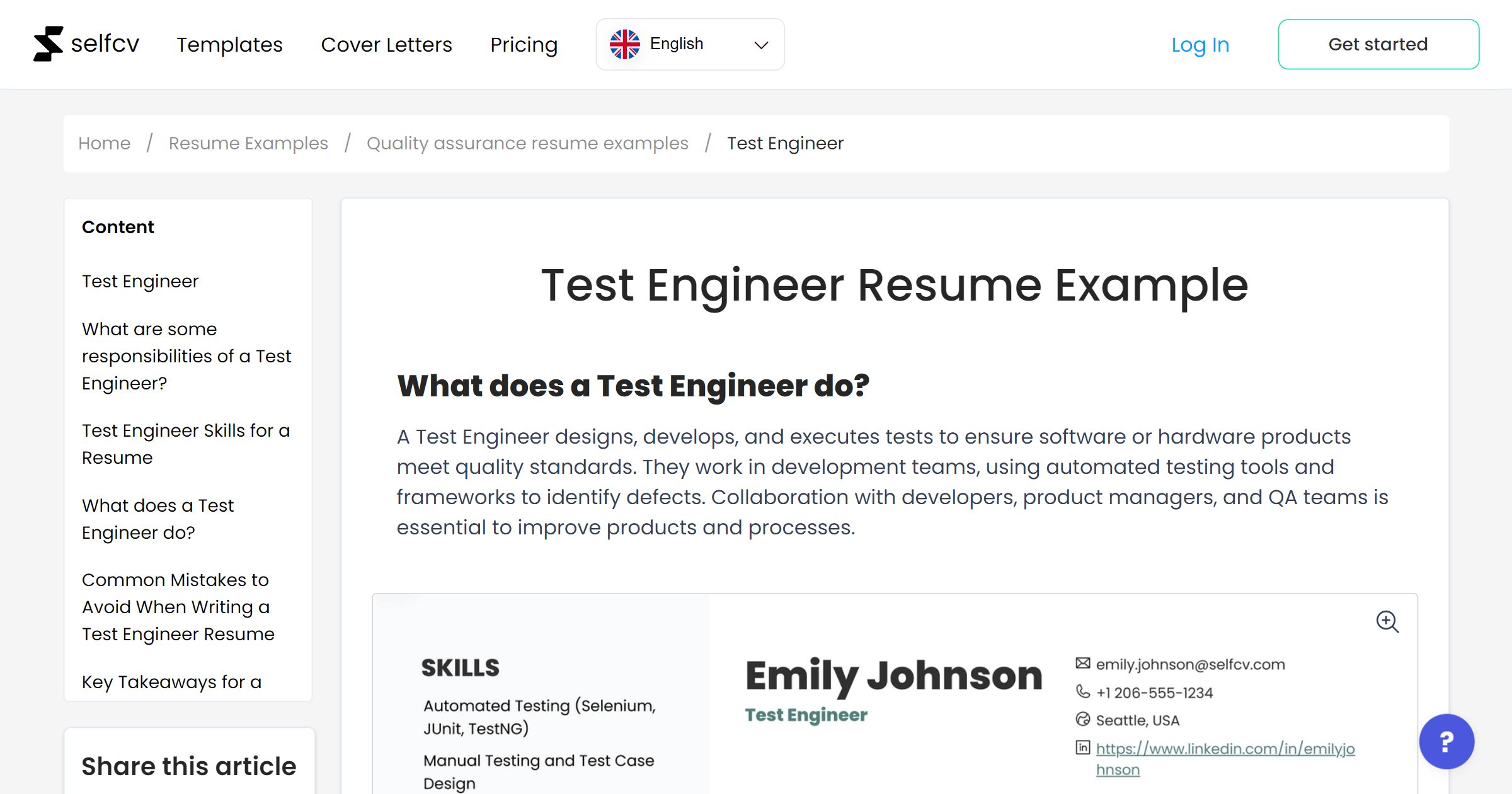 Test Engineer Resume Example