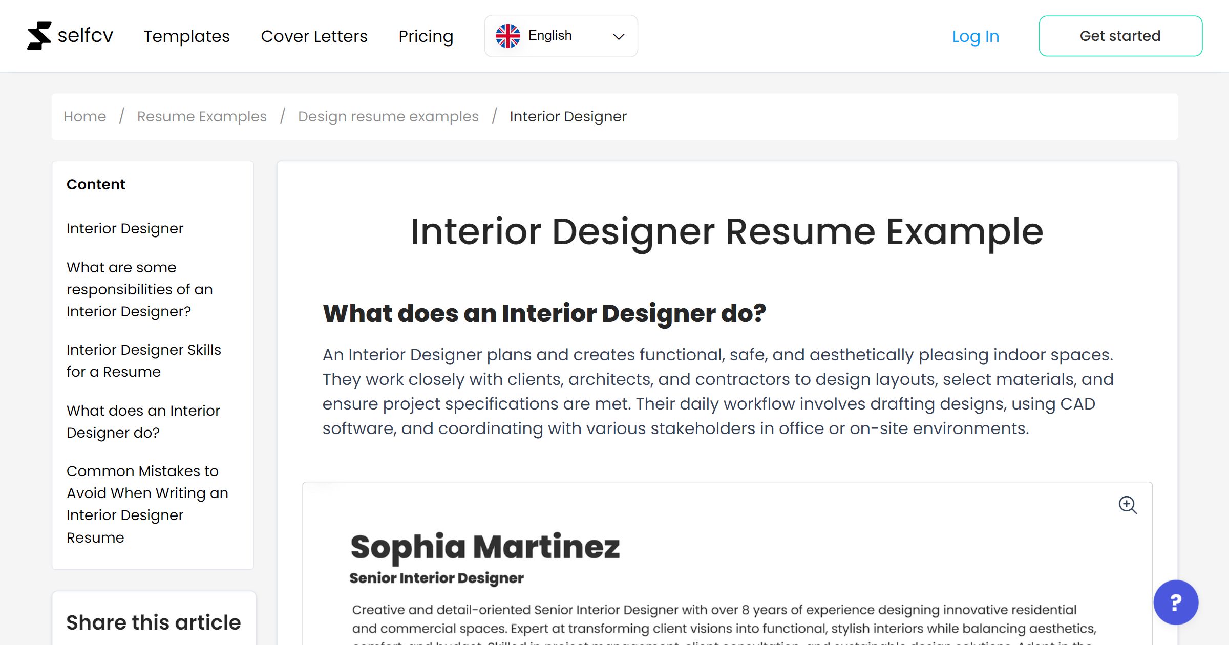 Interior Designer Resume Example