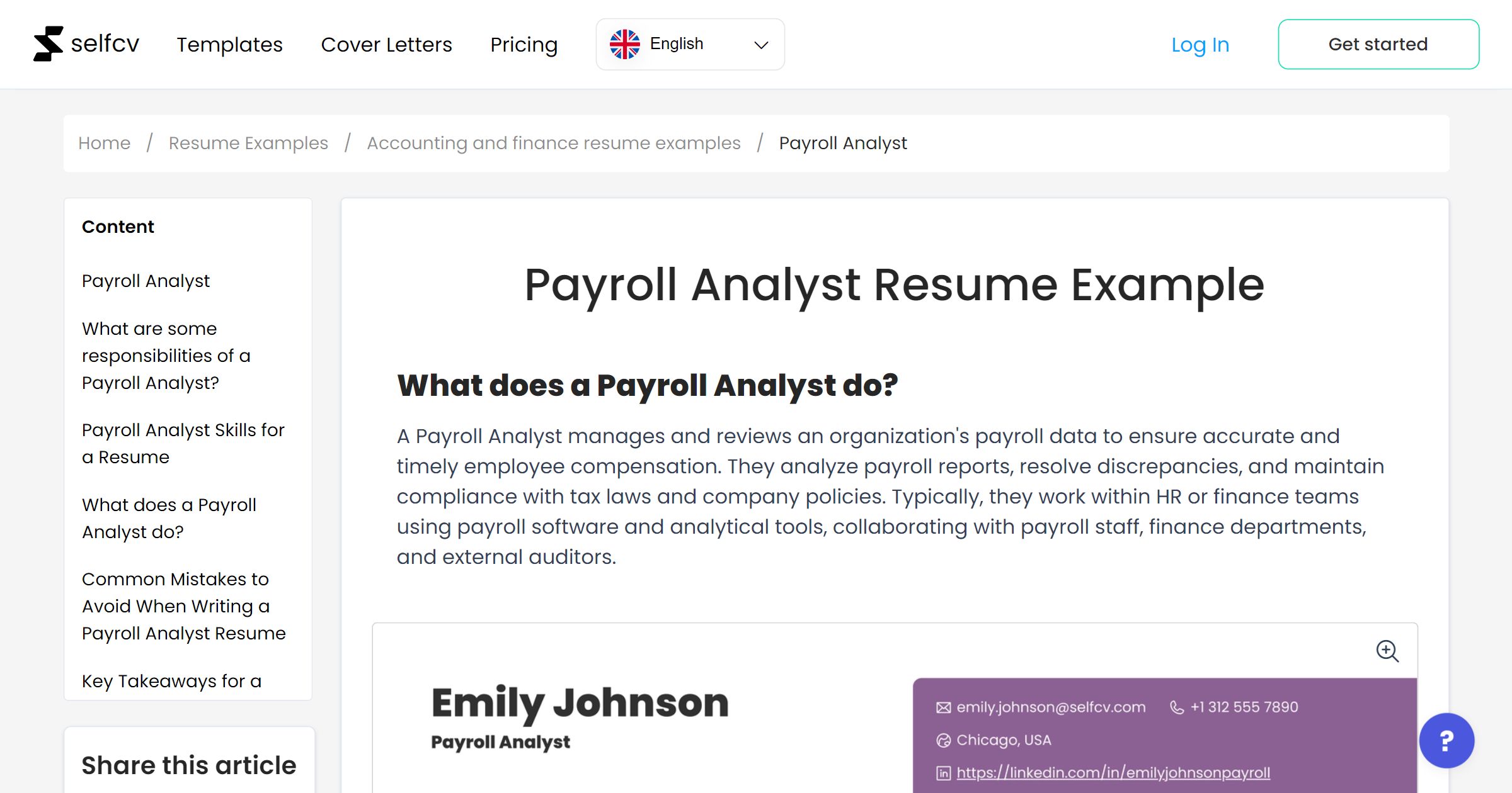 Payroll Analyst Resume Example