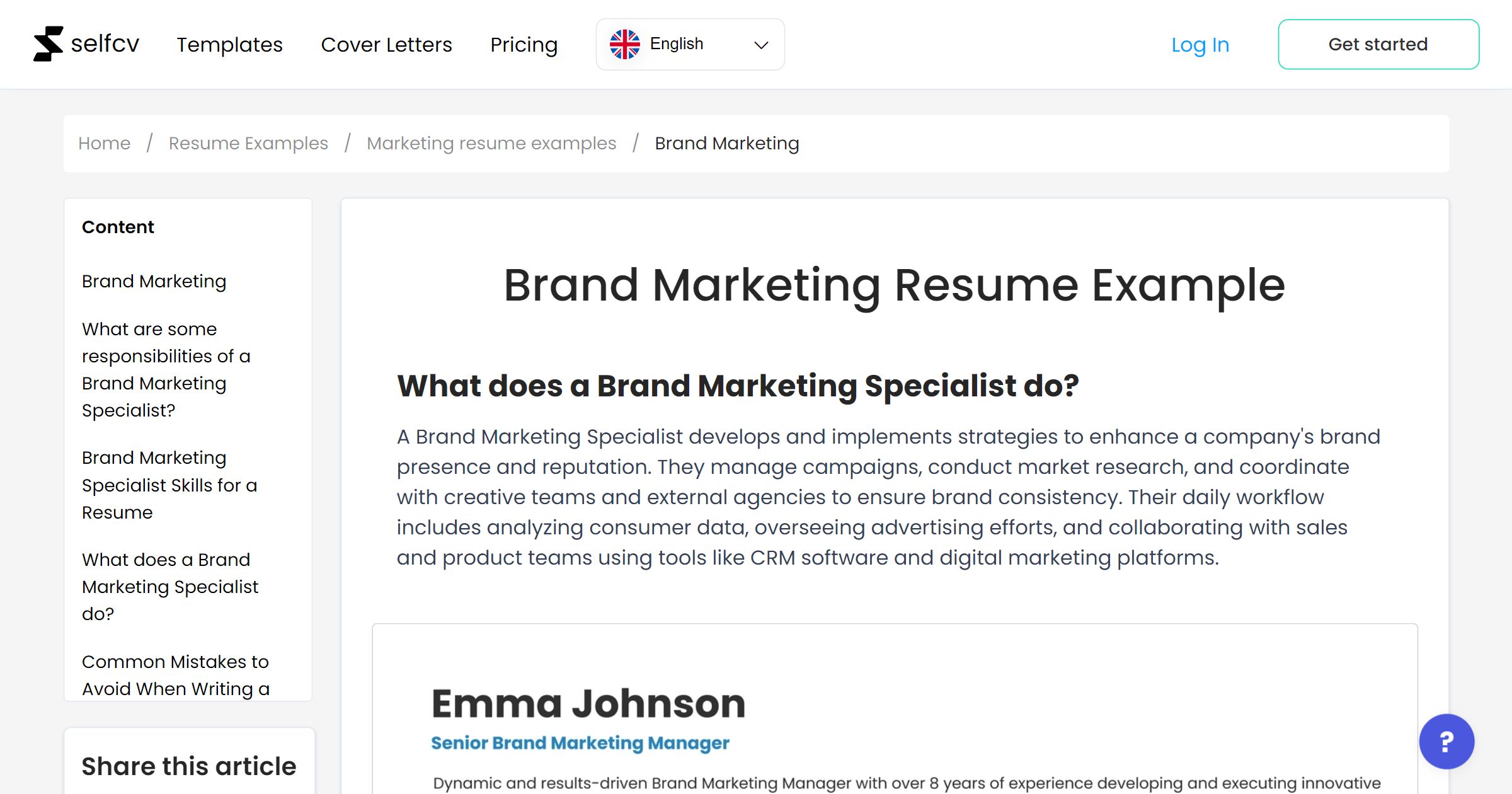 Brand Marketing Resume Example
