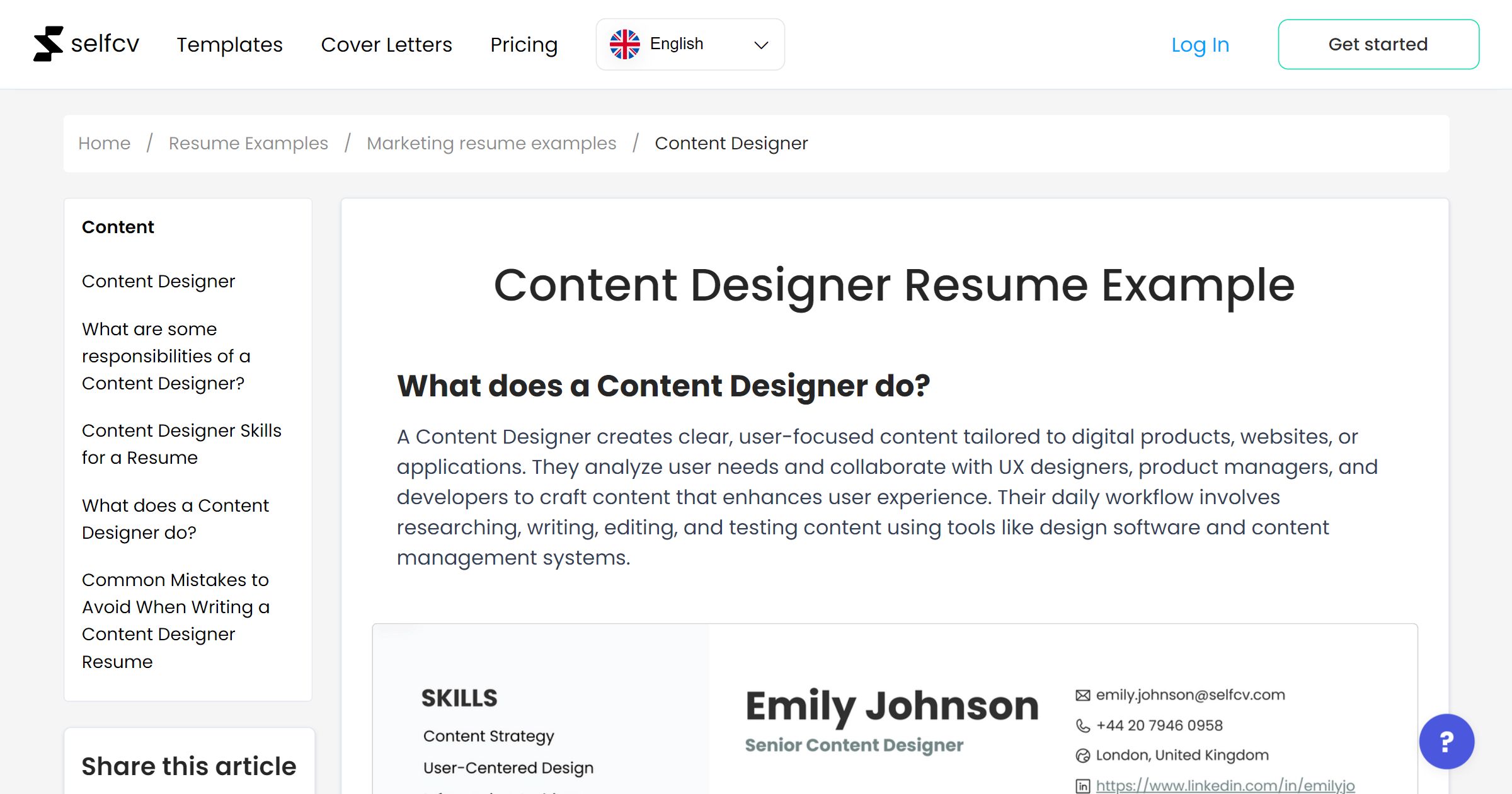 Content Designer Resume Example