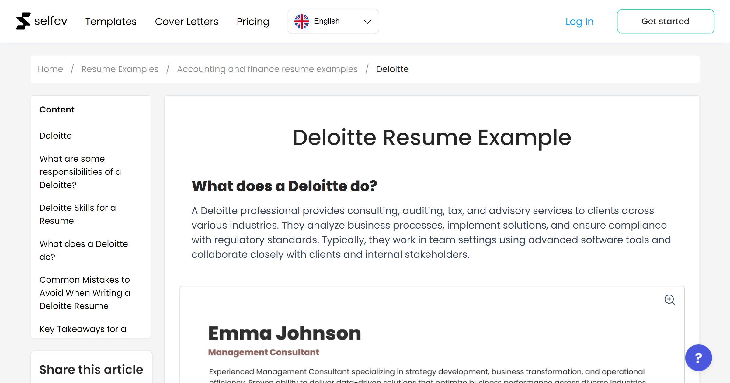 Deloitte Resume Example