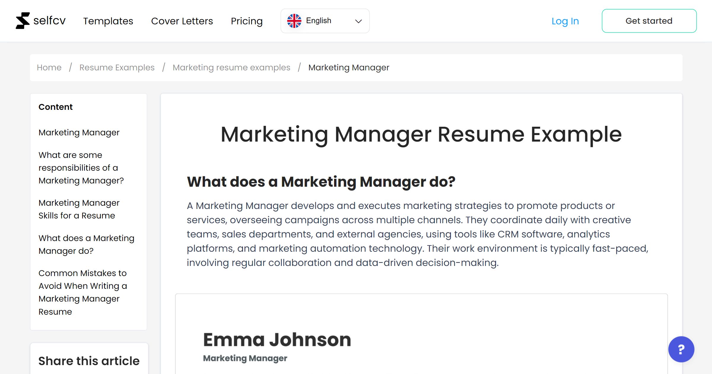 Marketing Manager Resume Example
