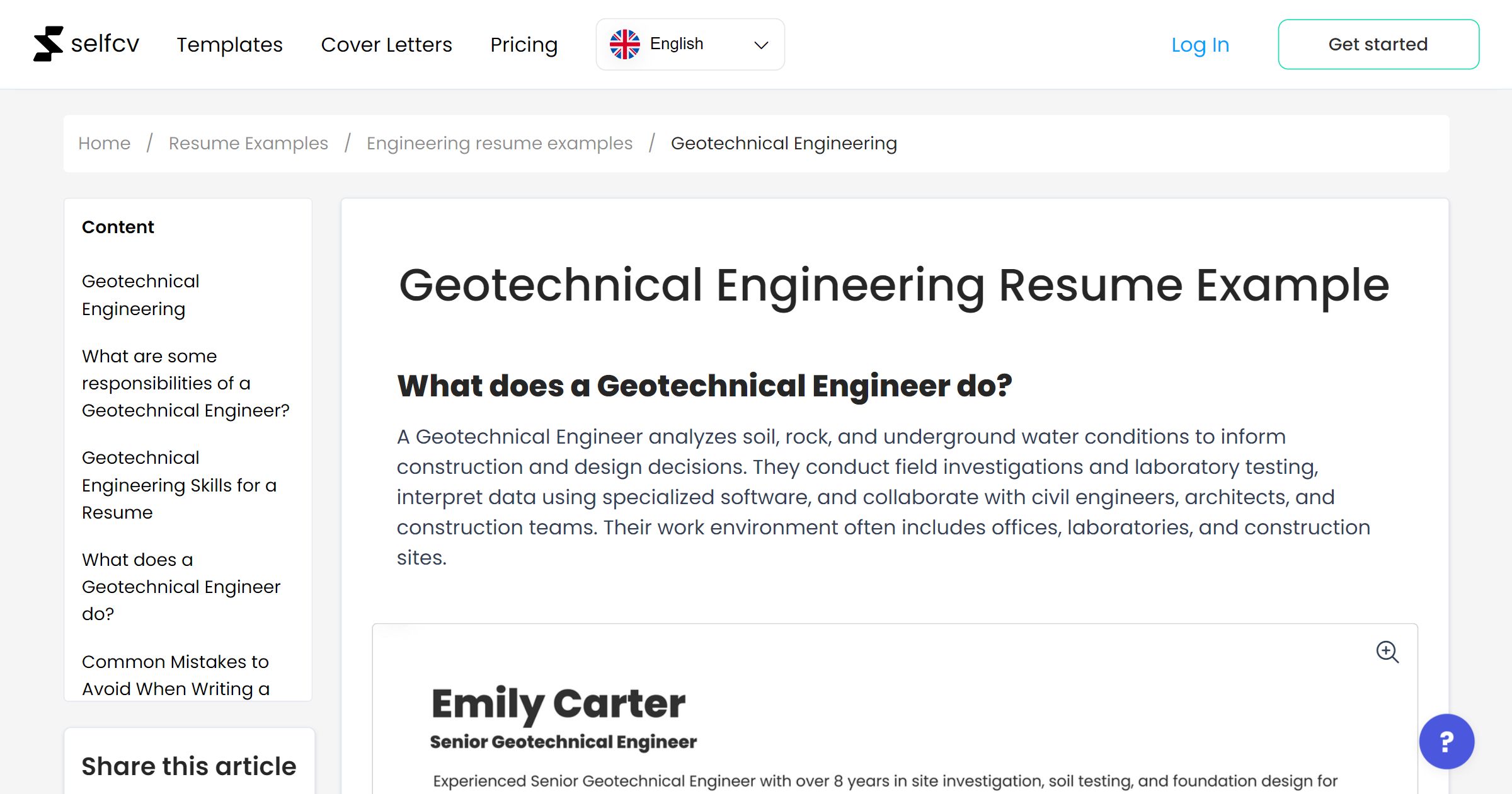 Geotechnical Engineering Resume Example