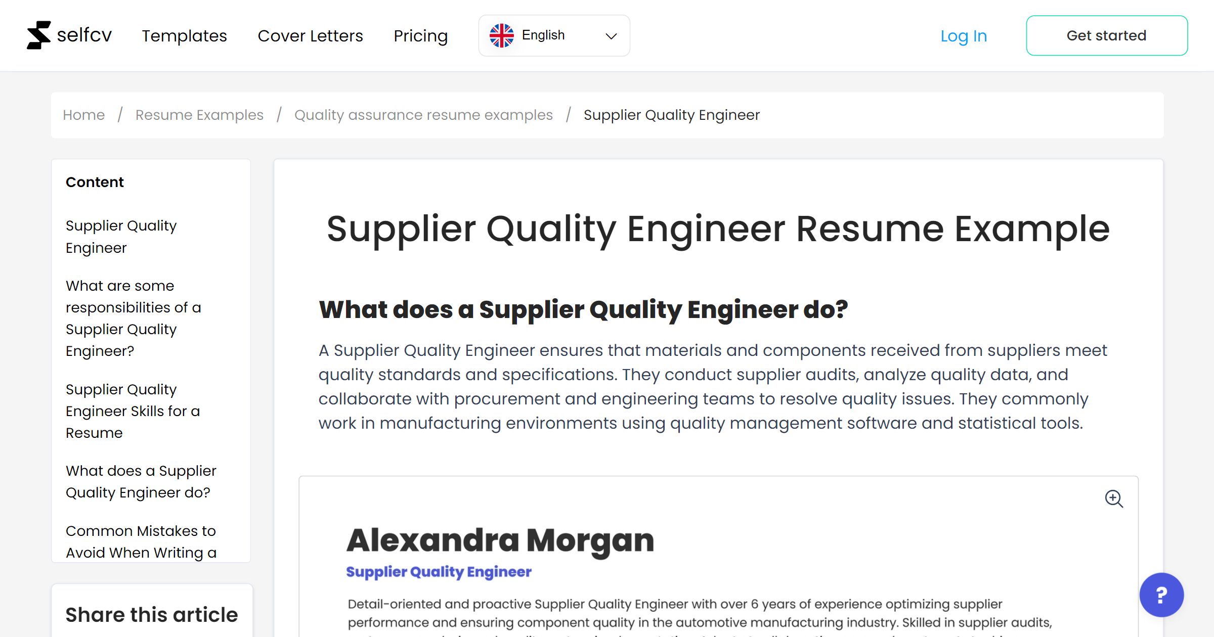 Supplier Quality Engineer Resume Example