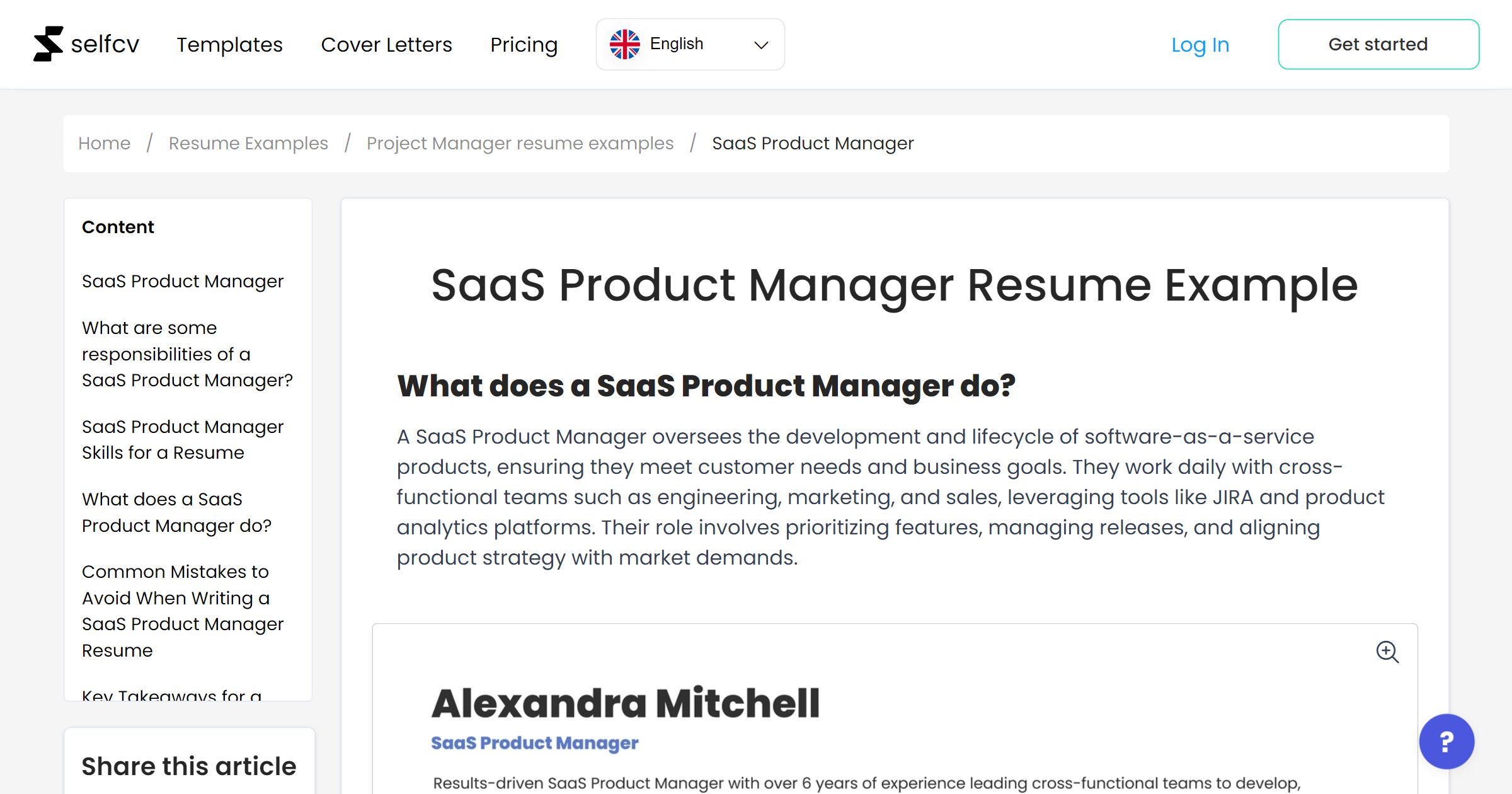 SaaS Product Manager Resume Example