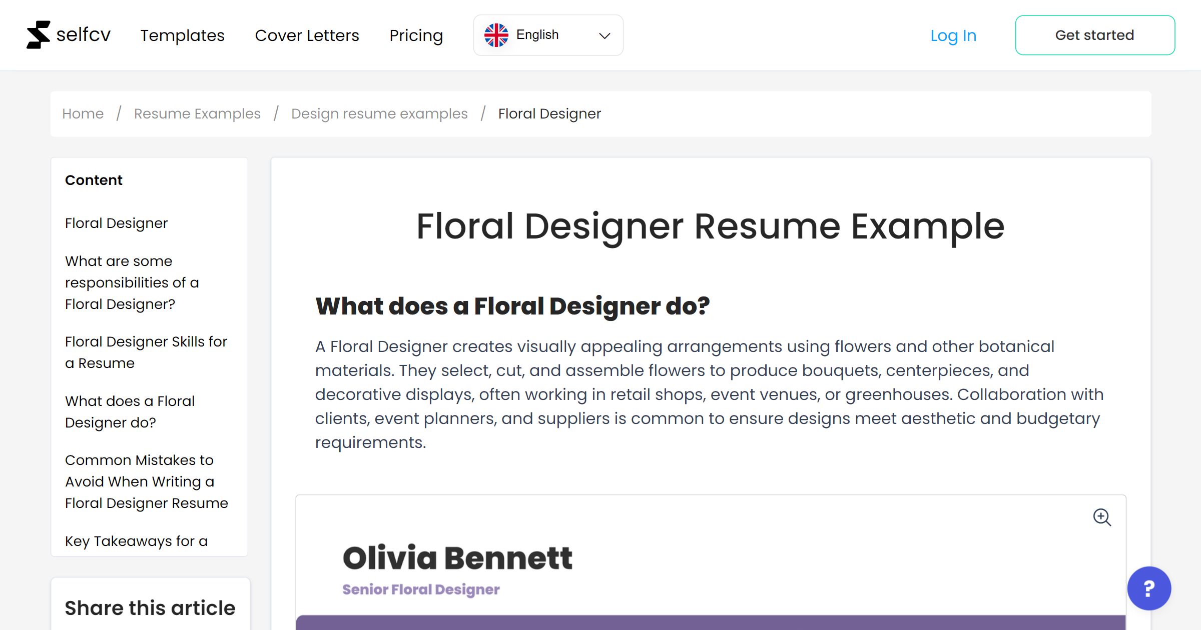 Floral Designer Resume Example