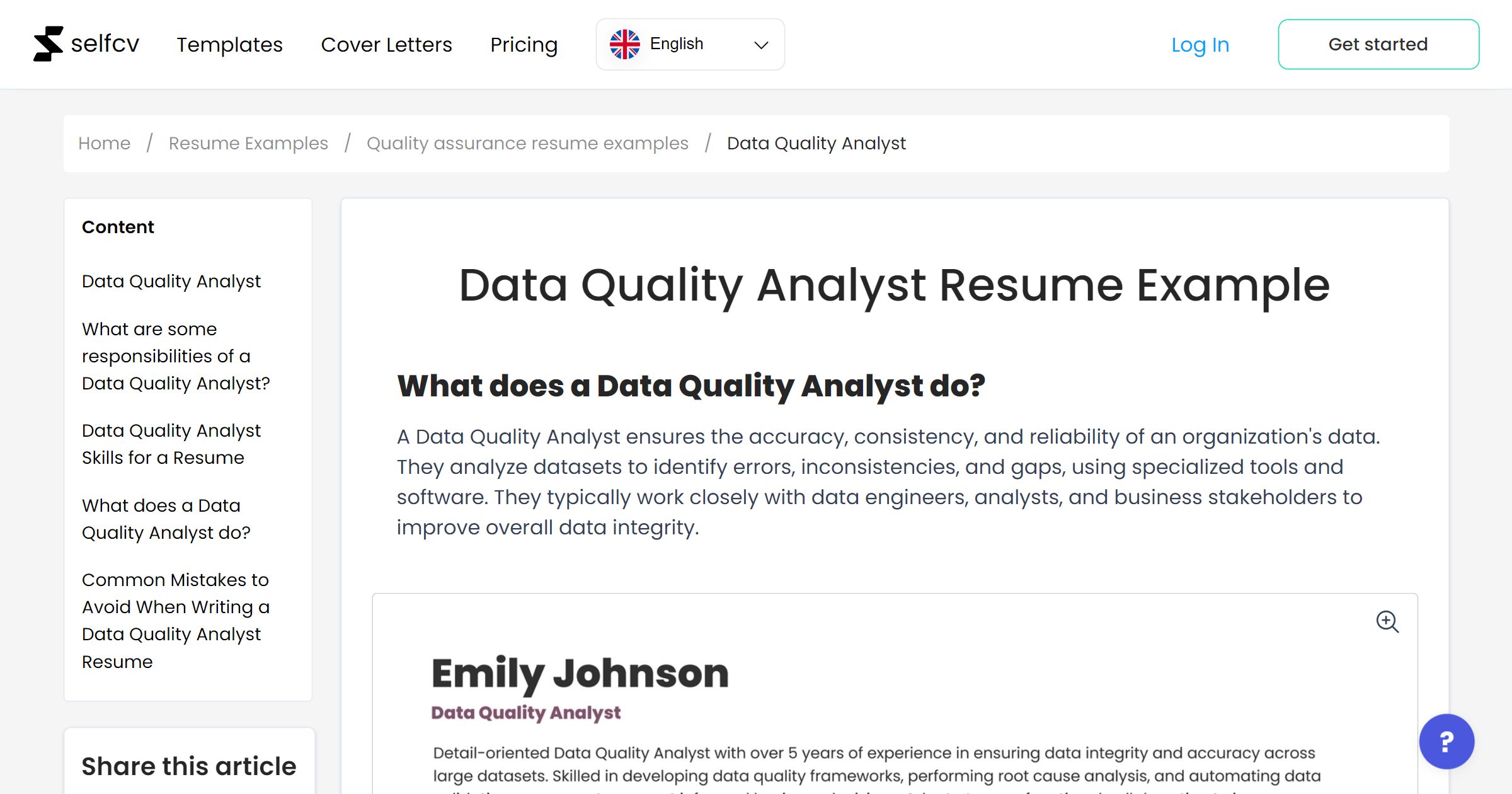 Data Quality Analyst Resume Example