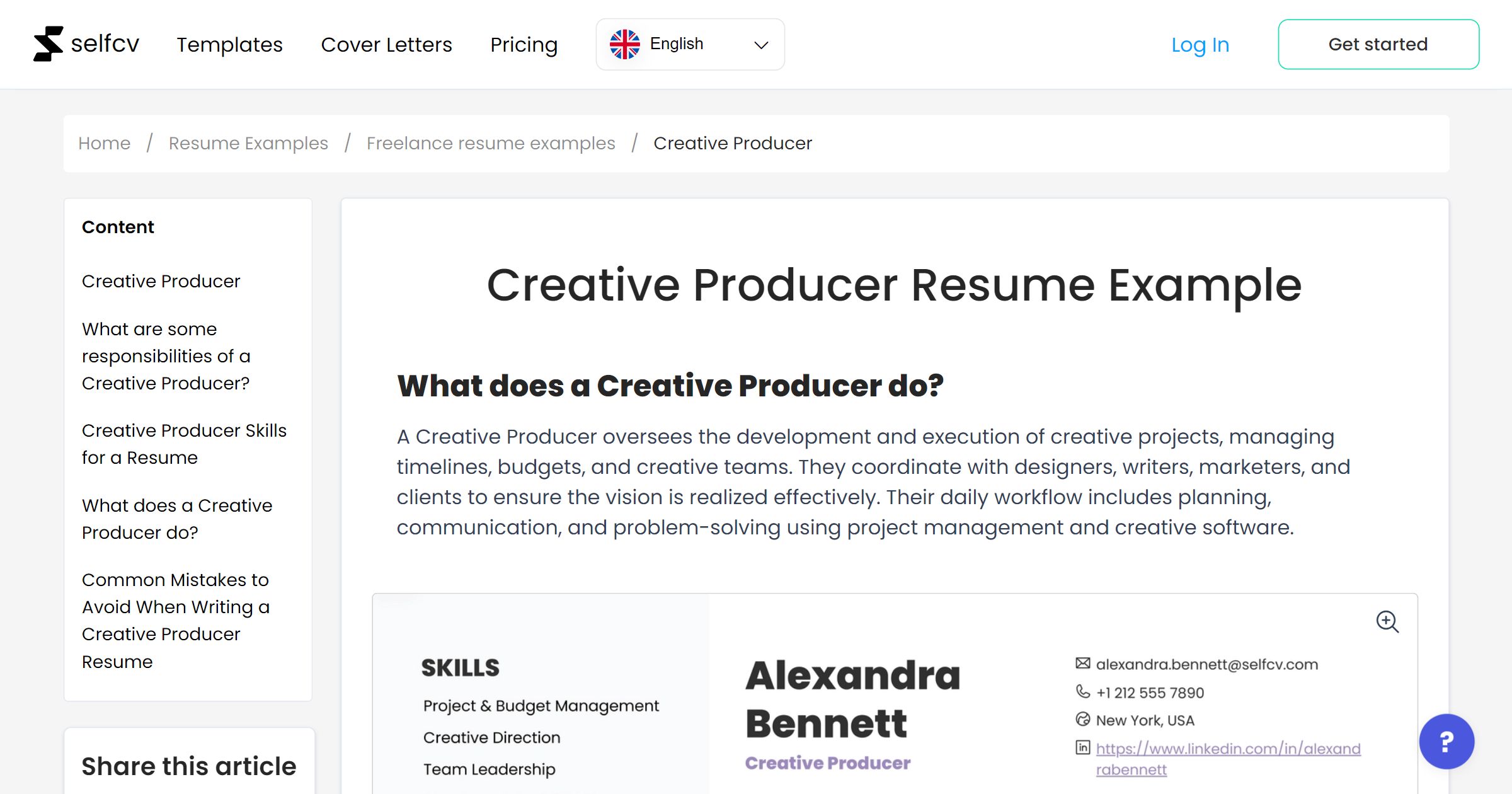 Creative Producer Resume Example