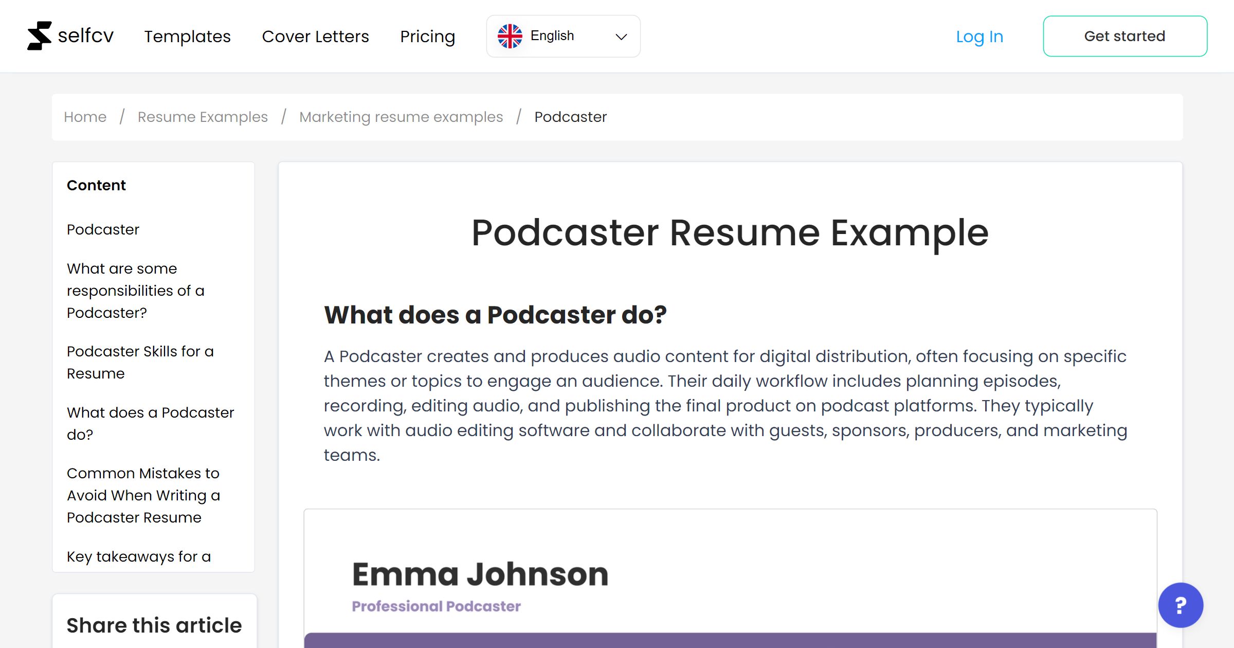 Podcaster Resume Example